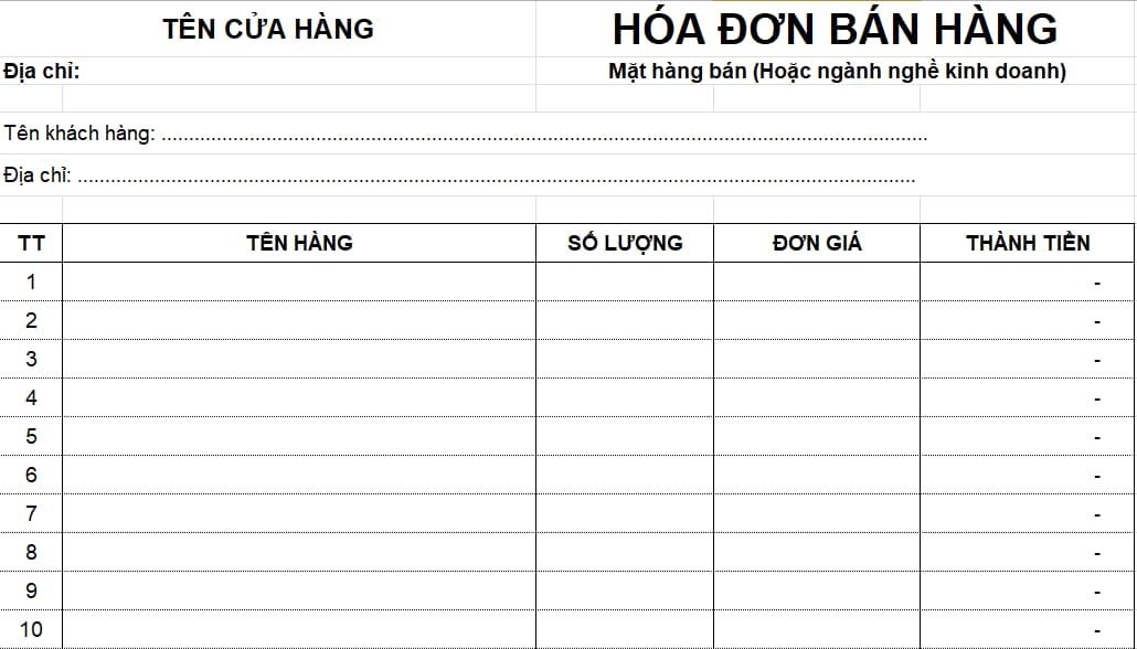 Tải mẫu hóa đơn bán lẻ Excel mới nhất hiện nay dành cho mọi đối tượng ...