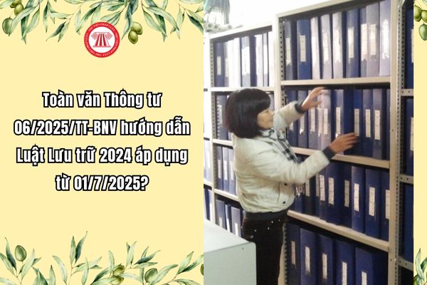 Toàn văn Thông tư 06/2025/TT-BNV hướng dẫn Luật Lưu trữ 2024 áp dụng từ ...