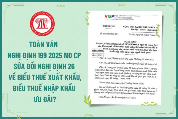 Toàn văn Nghị định 199 2025 NĐ CP Sửa đổi Nghị định 26 về Biểu thuế xuất khẩu, Biểu thuế nhập ...