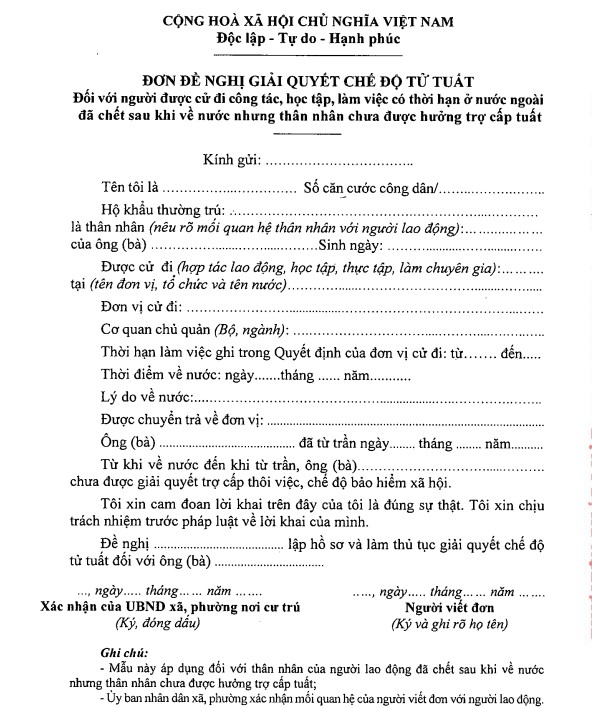 Mẫu đơn đề nghị giải quyết chế độ tử tuất 2025 theo Nghị định 158 mới ...
